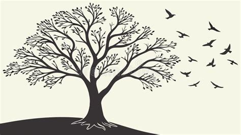 Tree With Birds Flying Around Nature Vector Design Generative Ai Stock Vector Illustration Of