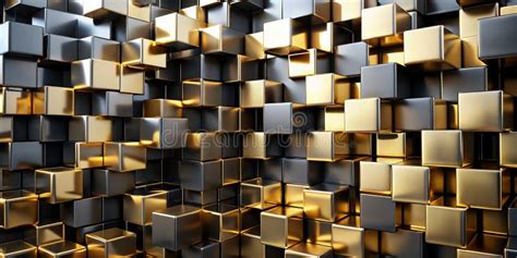 Abstract Background Made Of Irregularly Stacked Golden And Black Cuboids Ai Created Content