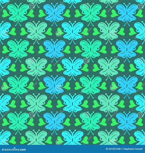 Butterfly And Hearts Seamless Repeat Pattern Stock Illustration