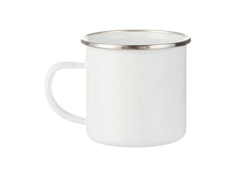 Taza blanca de enamel con borde plateado oz MasterNet Panamá