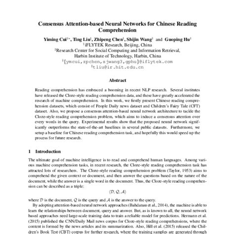 Consensus Attention Based Neural Networks For Chinese Reading