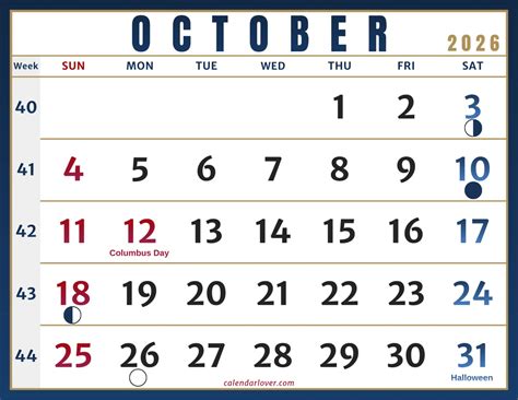 October 2026 Calendar With Holidays United States