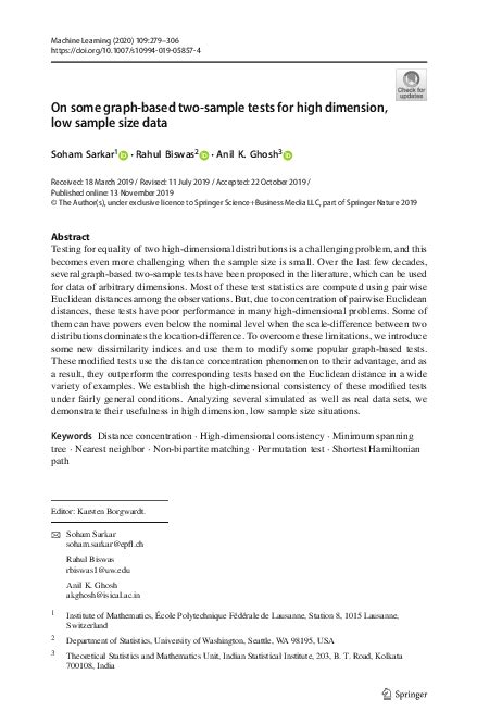 Pdf On Some Graph Based Two Sample Tests For High Dimension Low