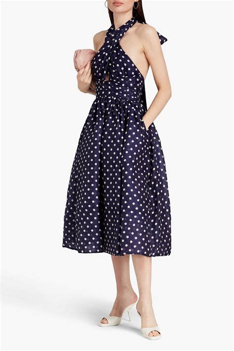 Zimmermann Polka Dot Halterneck Midi Dress In Blue Endource