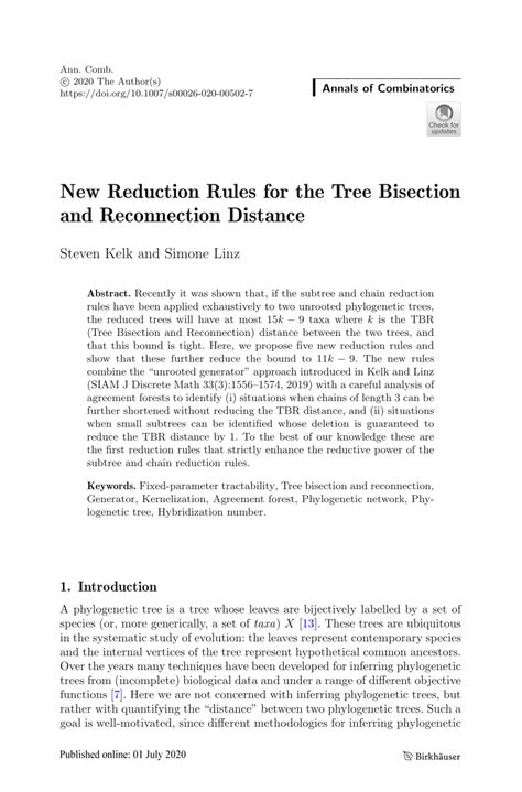 Pdf New Reduction Rules For The Tree Bisection And Reconnection Distance