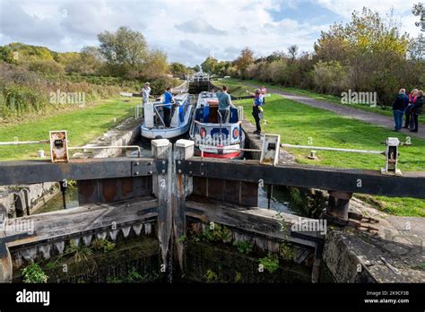 Caen Hill Locks On The Kennet And Avon Canal With Lock Gates And Narrow