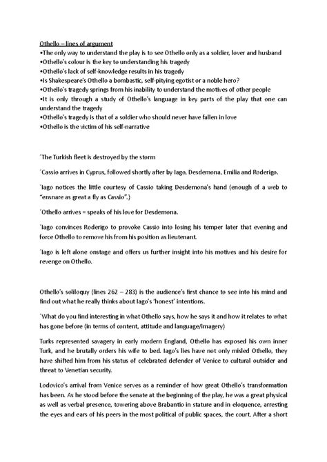 Othello Lines Of Argument Othello Lines Of Argument •the Only Way