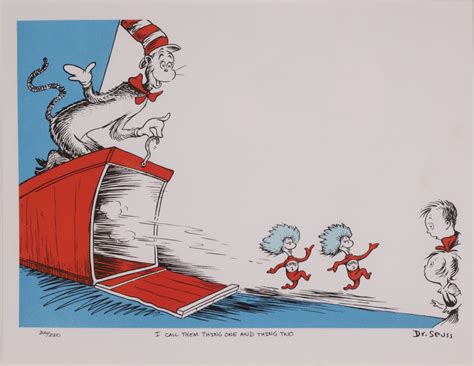 Dr Seuss Limited Edition Lithograph I Call Them Thing One And Thing