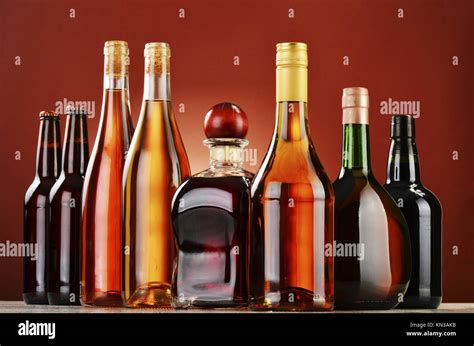 Bottles Of Assorted Alcoholic Beverages High Resolution Stock