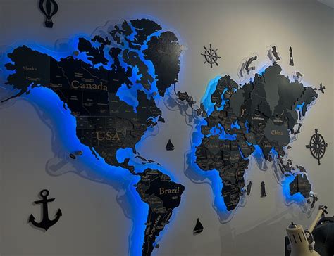 Led 3d Wall Map Art Led Wall Art Apartment Decor World Map With Led