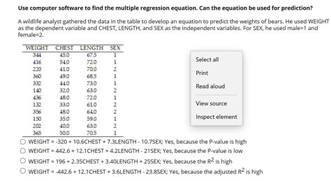 Solved Use Computer Software To Find The Multiple Regression Chegg Com