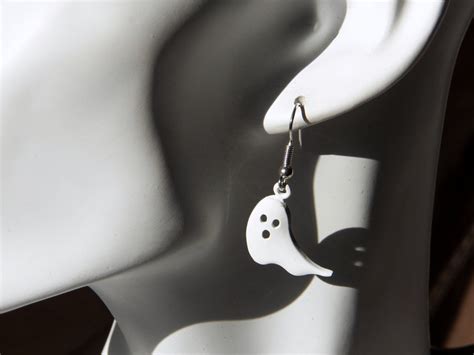 White Enamel Ghost Halloween Earrings With By KaleidoscopeBaubles