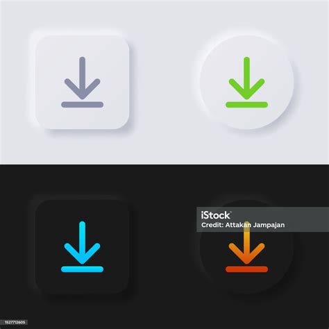 다운로드 버튼 화살표 아이콘 세트 웹 디자인 응용 프로그램 Ui 등을 위한 다색 Neumorphism 버튼 소프트 Ui 디자인 버튼 벡터 0명에 대한 스톡 벡터 아트 및
