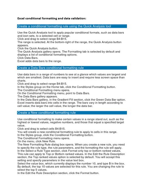 Excel Conditional Formatting And Data Validation Pdf Microsoft