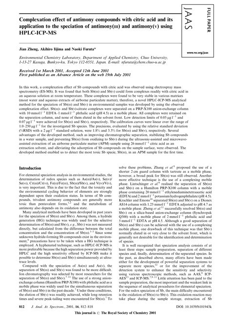 Pdf Complexation Effect Of Antimony Compounds With Citric Acid And Its Application To The