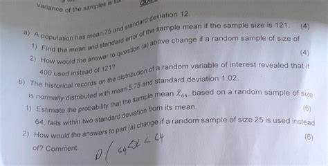 Solved A A Population Has Mean 75 And Standard Deviation