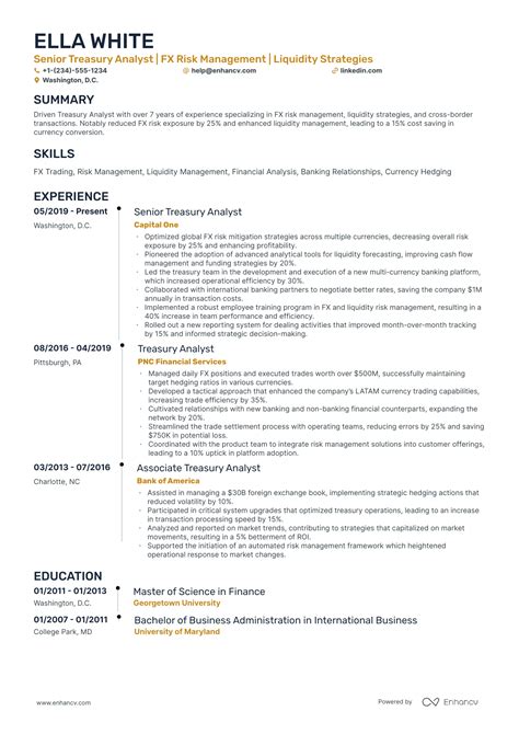 10 Treasury Manager Resume Examples Guide For 2025
