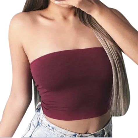 Soild Color Tank Tops Sleeveless Strapless Off Shoulder Backless Summer Women Bare Midriff