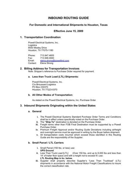Inbound Routing Guide Powell Industries Inc