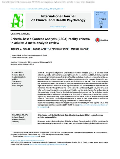 Pdf Criteria Based Content Analysis Cbca Reality Criteria In Adults