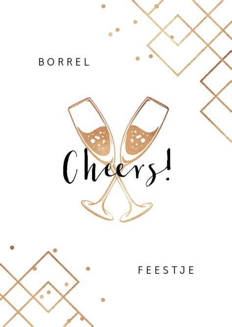 Uitnodiging Borrel Feestje Champagne Cheers Kaartje2go