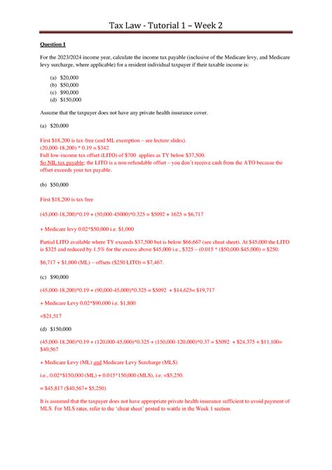 Tutorial 1 Week 2 Solution Tax Law Tutorial 1 Week 2 Question