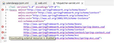 [eclipse] 이클립스 Xml 파일에서 Downloading External Resources Is Disabled 오류 해결하는 방법