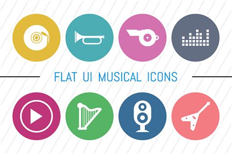 플랫 Ui 8 색상 음악 아이콘 설정합니다 Eps10입니다 매우 유용한 음악 아이콘 설정 간단한 그림입니다 웹 모바일 소프트웨어 및 애플 리 케이 션에 대 한 유용한 아이콘