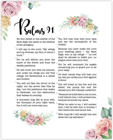 Printable Psalm 91 Prayer Of Protection Bible Study 45 Off