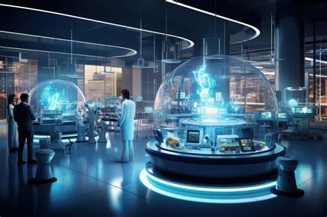 Advanced Laboratory with Futuristic Technology Showcasing Holographic Displays and Scientists ...