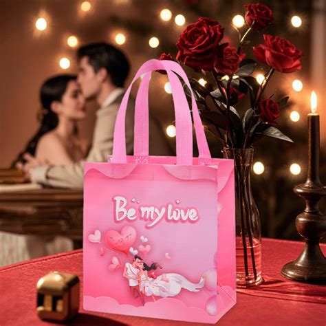 Aurorax Valentines Day T Bag Pink Reusable Grocery Bags Decorative