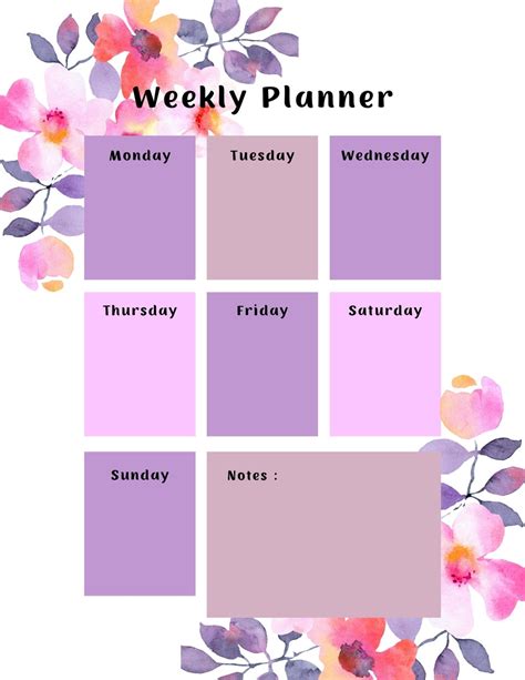 Weekly Planner Digital File To Do List Flowers Watercolor Chore List Pdf Etsy