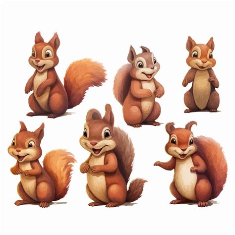 Premium Ai Image Ai Group Set Of Cute Adorable Squirrels Illustration