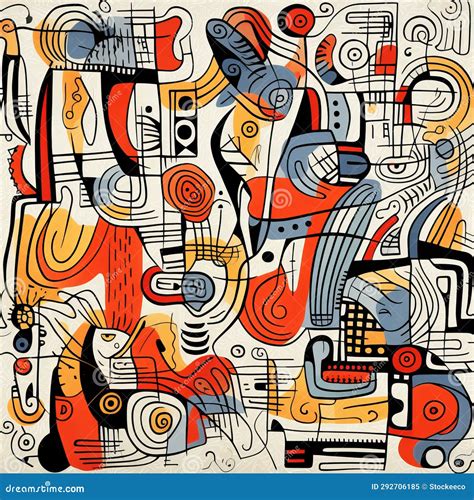 Colorful Expressionism Abstract Pattern With Ornamental Doodles Stock