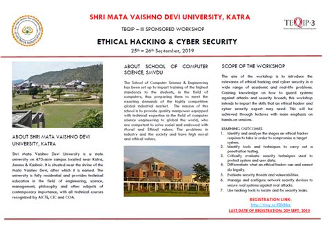 Teqip Iii Sponsored Workshop Ethical Hacking And Cyber Security Shri Mata Vaishno Devi