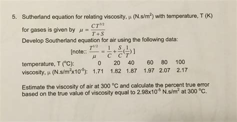 Solved Sutherland Equation For Relating Viscosity Mu