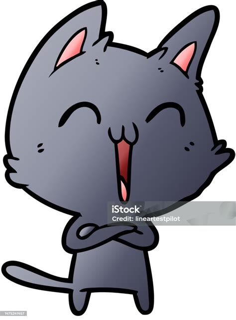 행복 한 만화 고양이 야 옹 고양이 울음소리에 대한 스톡 벡터 아트 및 기타 이미지 고양이 울음소리 귀여운 낙서 드로잉