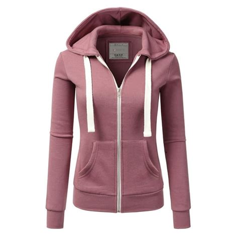 Doublju Womens Lightweight Pocket Zip Up Hoodie Jacket For Women With