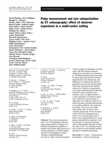 Pdf Polyp Measurement And Size Categorisation By Ct Colonography