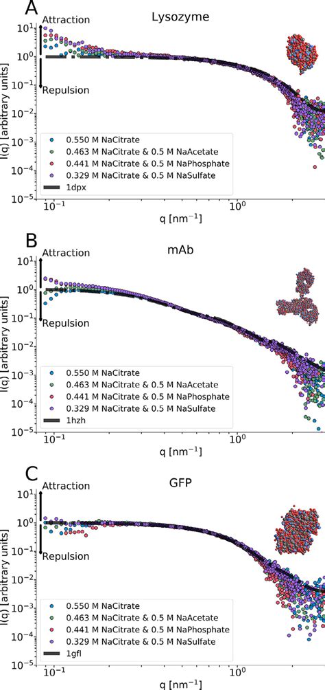 Saxs Profiles Of Lysozyme A The Mab B And Gfp C In Solution 5