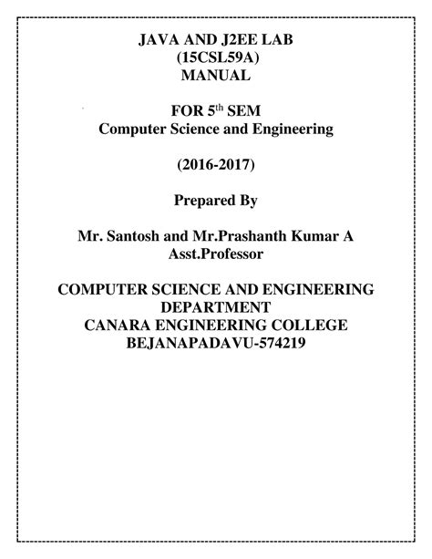 Java And J2ee Lab Manual Java And J2ee Lab 15csl59a Manual For 5th Sem Computer Science And