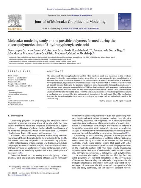PDF Molecular Modeling Study On The Possible Polymers Formed During The Electropolymerization