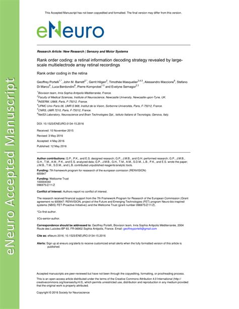 PDF Rank Order Coding A Retinal Information Decoding Strategy Revealed By Large Scale
