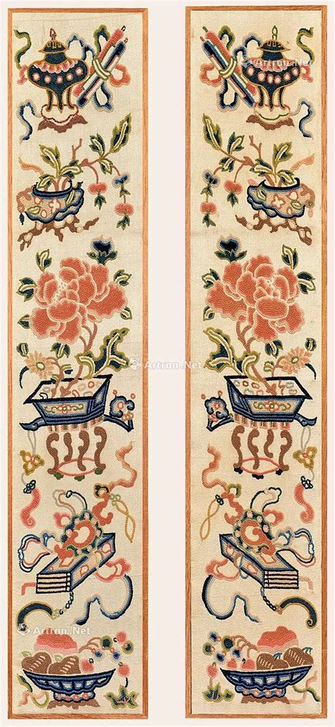 【清 打籽绣 博古图”挽袖 （一对）】拍卖品图片价格鉴赏工艺品其它雅昌艺术品拍卖网 花瓣网