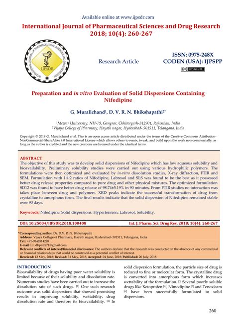 Pdf Preparation And In Vitro Evaluation Of Solid Dispersions