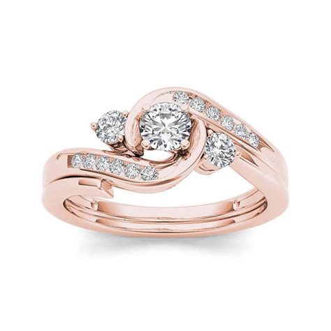 12 Ct Tw Diamond 10k Rose Gold 3 Stone Bypass Ring Set Women