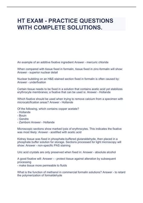 HT EXAM PRACTICE QUESTIONS WITH COMPLETE SOLUTIONS HT Stuvia US