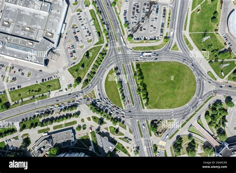 Road Junction With Roundabout Safe Infrastructure Solution For Busy