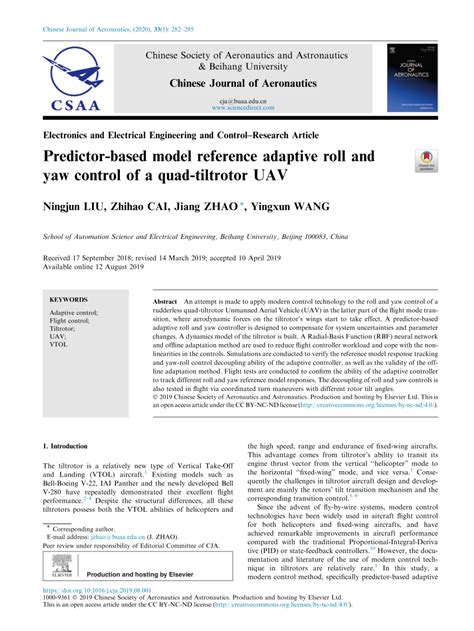 Pdf Predictor Based Model Reference Adaptive Roll And Yaw Control Of A Quad Tiltrotor Uav