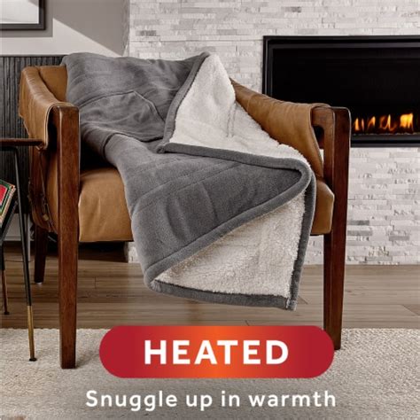 Sunbeam Heated Throw Blanket Solid Gray 1 Ct Smiths Food And Drug